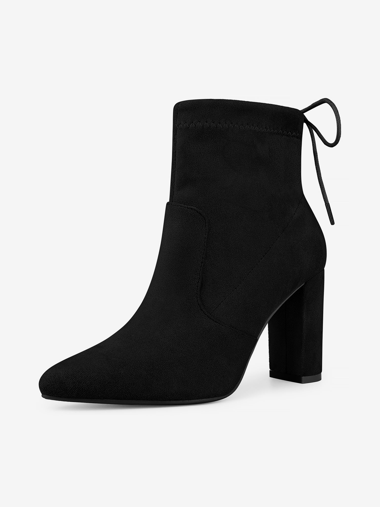 Pointed Toe Drawstring Pull On Block Heel Ankle Boots | Allegra K