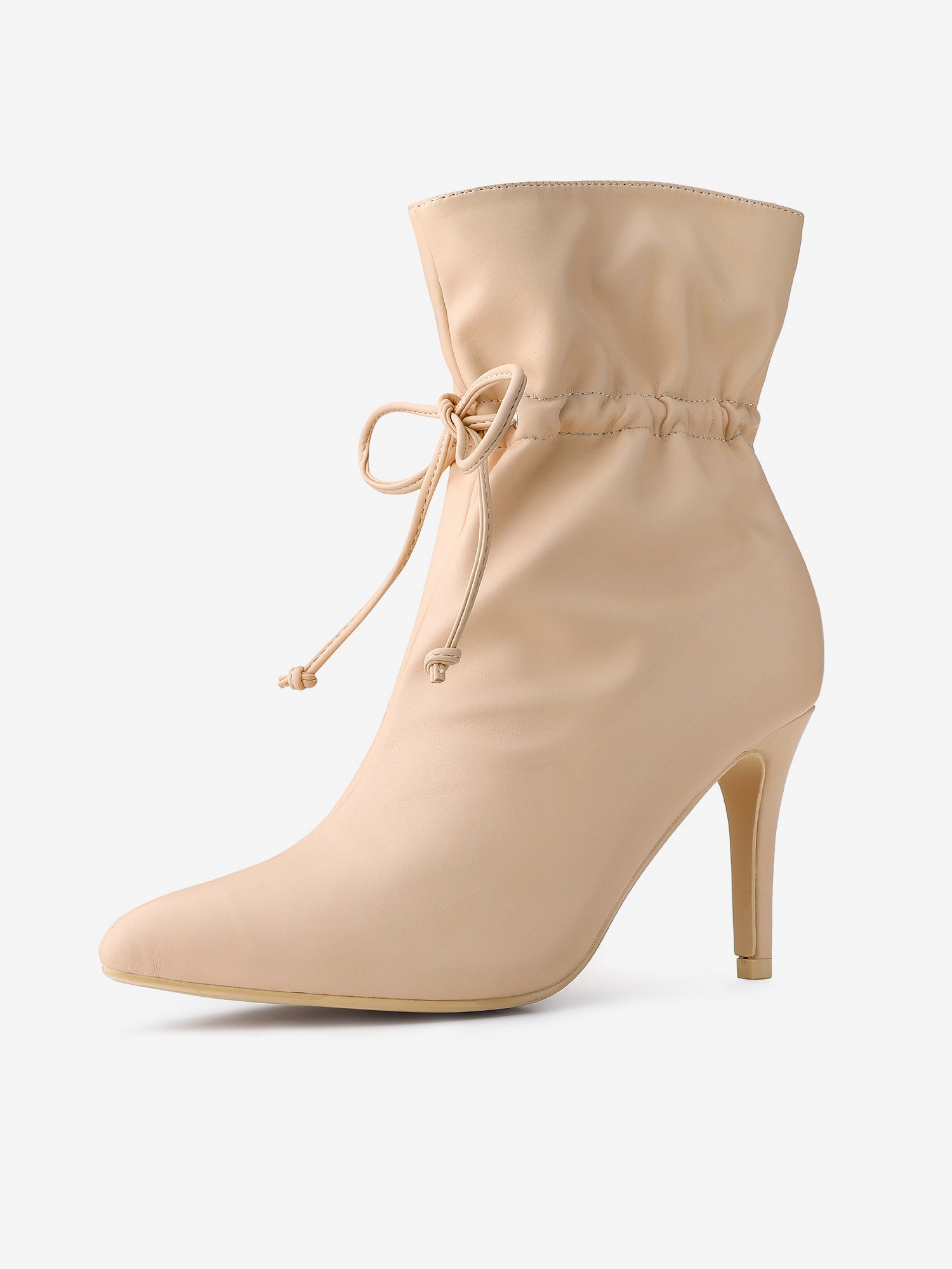 Pointed Toe Drawstring Pull On Stiletto Heel Ankle Boots | Allegra K