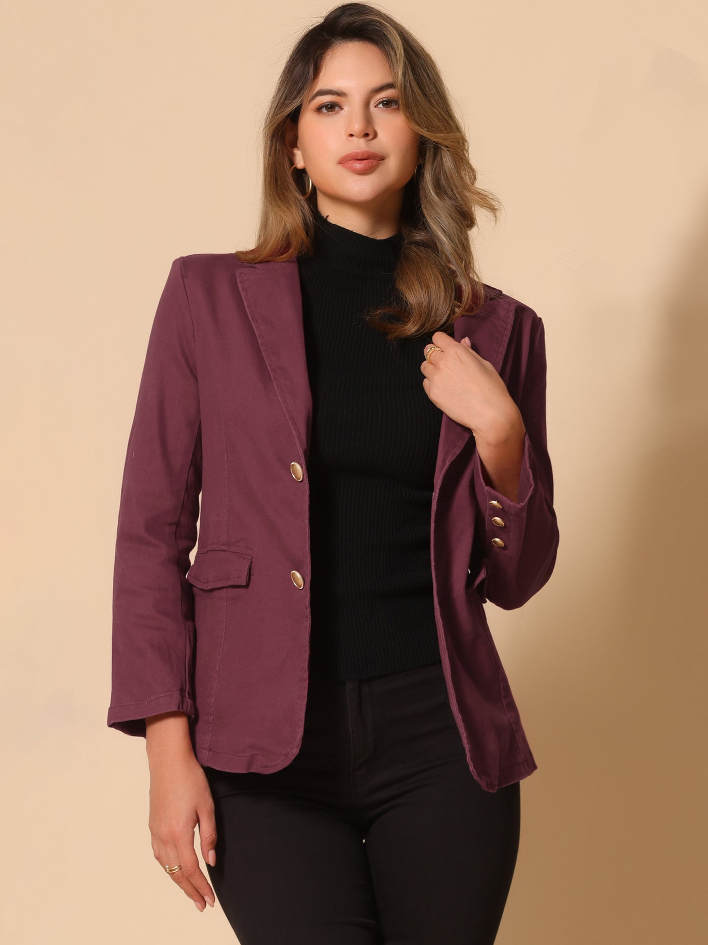 Notched Lapel Denim Single Breasted Shoulder Pad Blazer Jackets | Allegra K