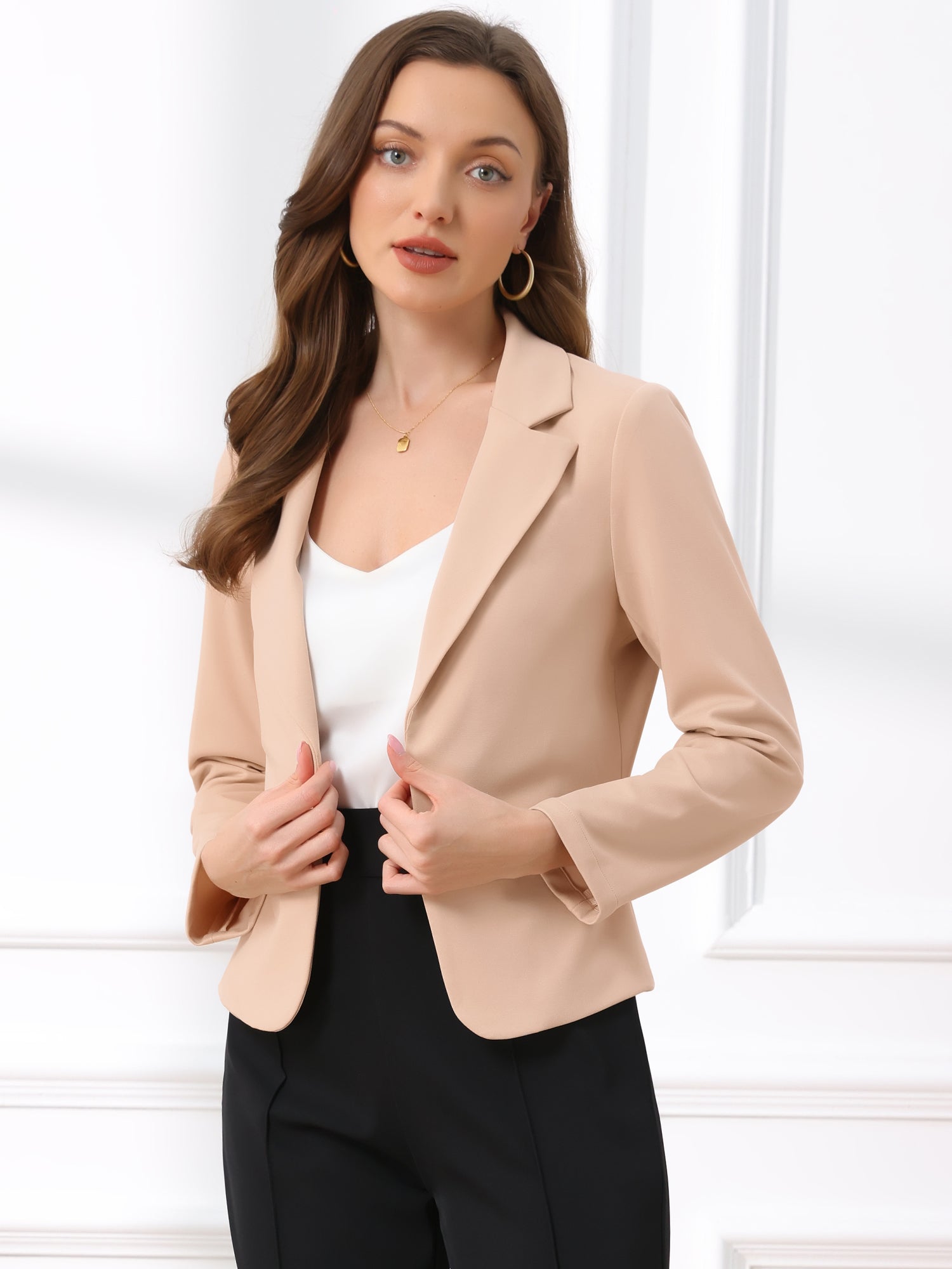 Business Blazer Open Front Office Casual Work Crop Suit Jacket | Allegra K