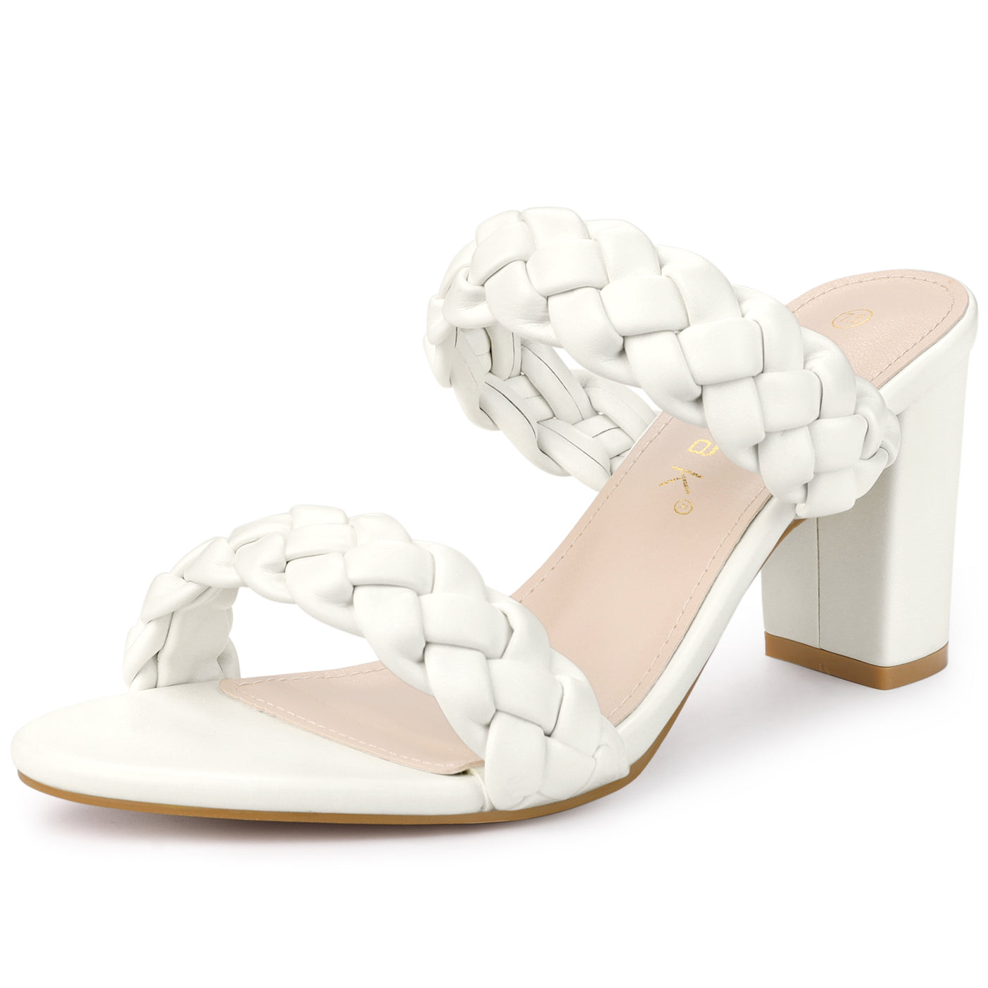 Elegant Open Toe Slip On Braided Chunky Heel Slide Sandals | Allegra K
