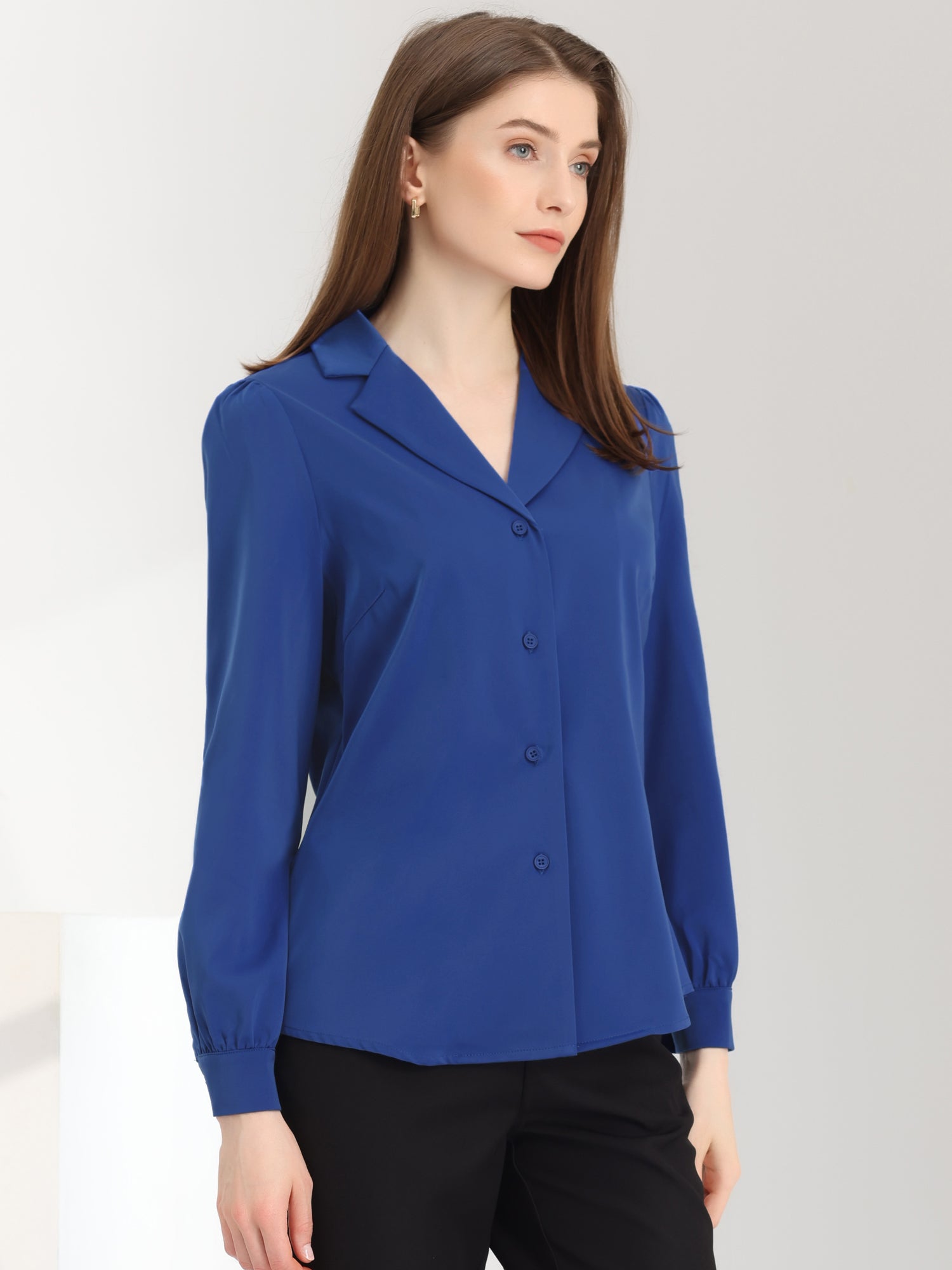 Elegant Collar Blouse Long Sleeve Work Office Satin Button Down Shirt ...