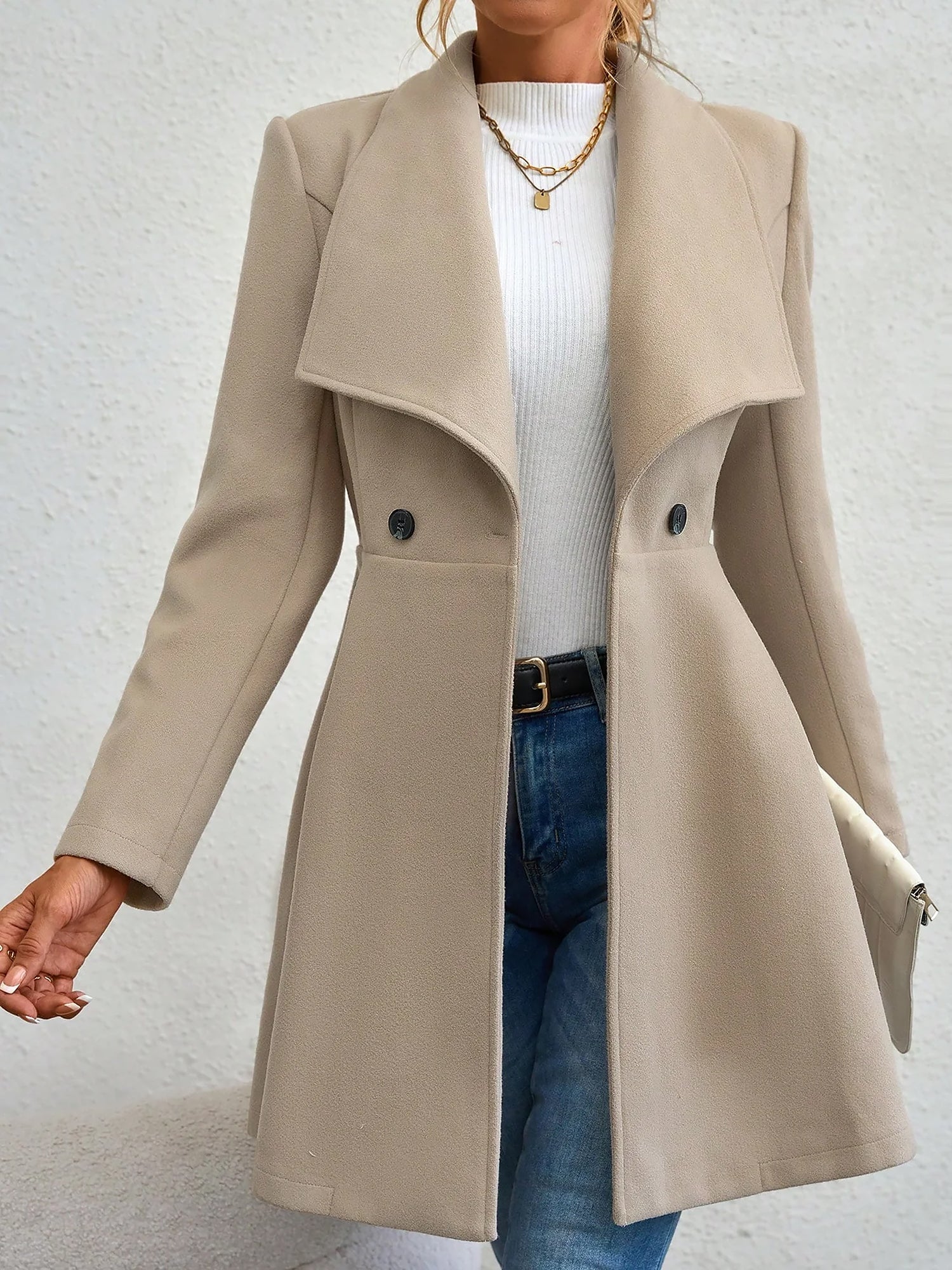 Lapel Long Sleeves Bouble Breasted Peplum Coat | Allegra K