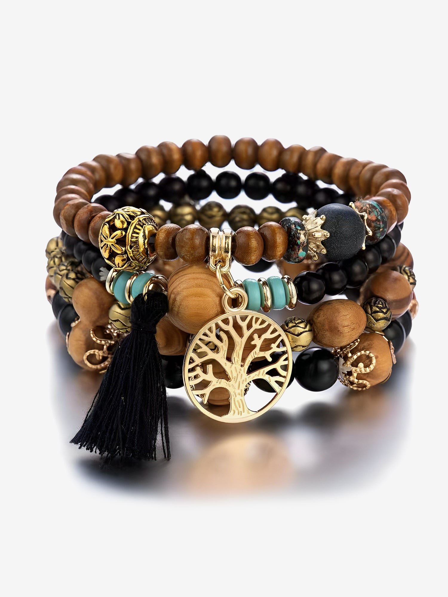 Bohemian Style Multi-Layered Wooden Beaded Bracelet | Allegra K
