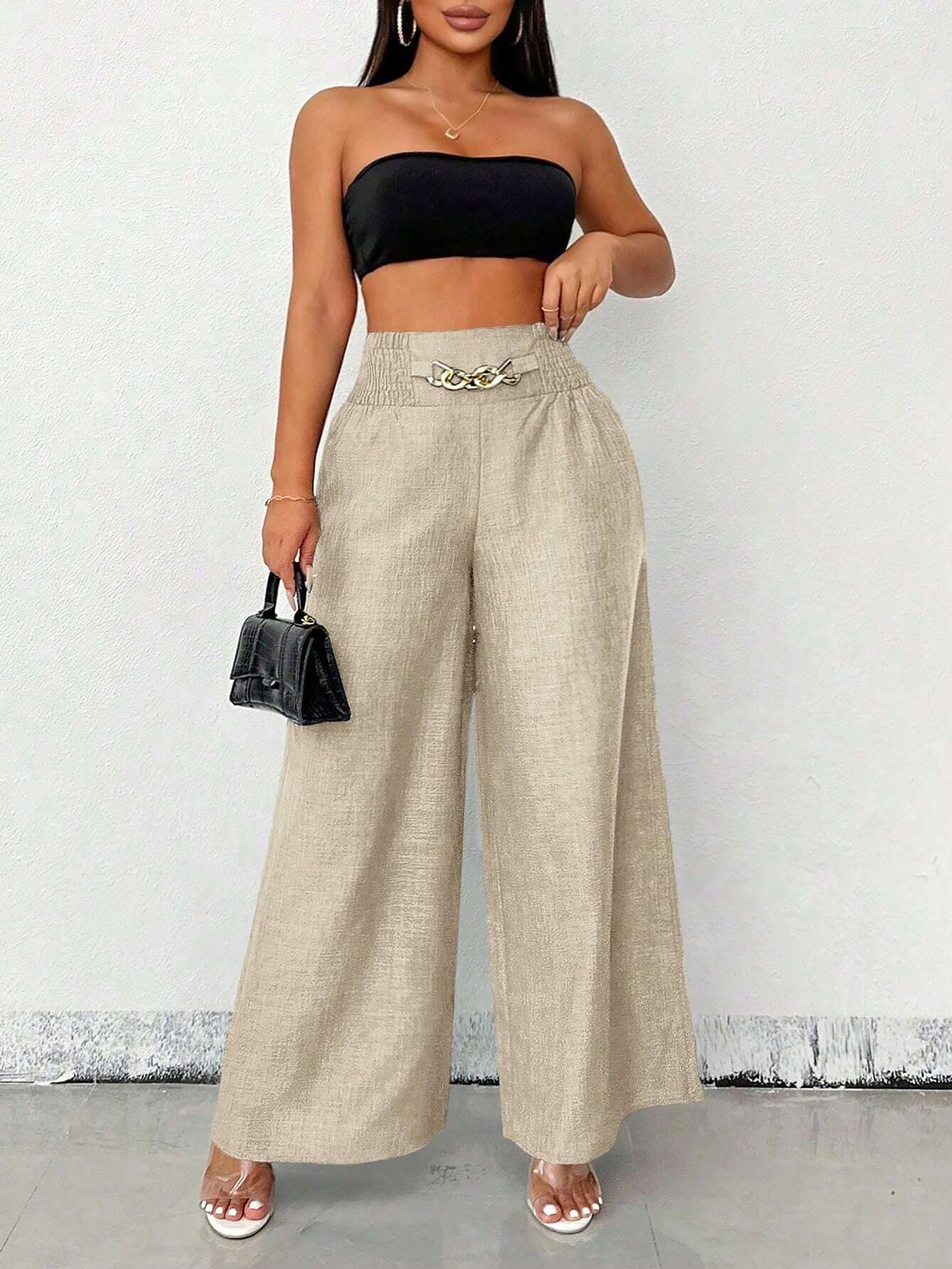 Smocked Elastic Waist Wide Leg Trousers Pants | Allegra K