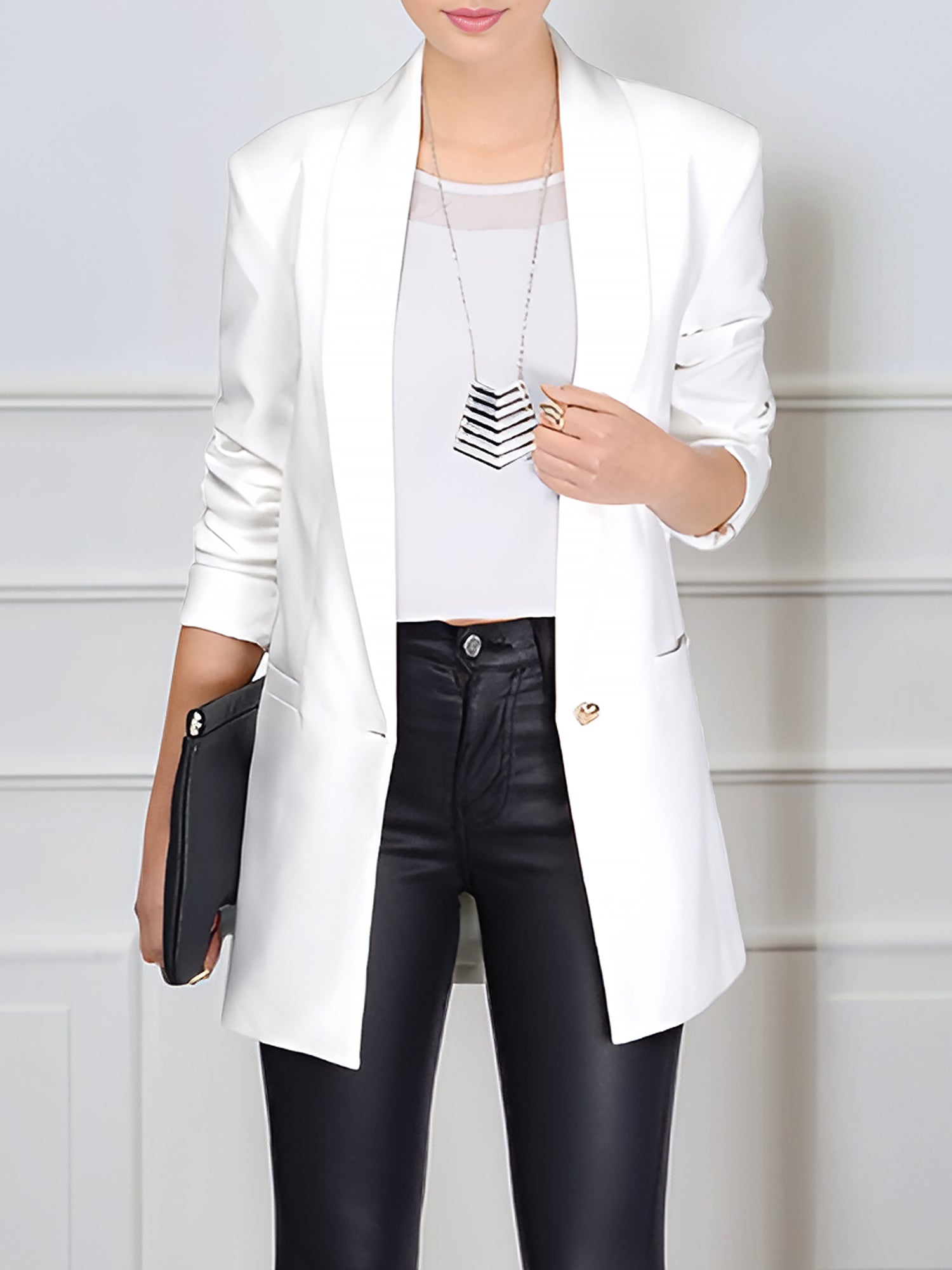 Shawl Collar One Button Mid Length Blazer | Allegra K