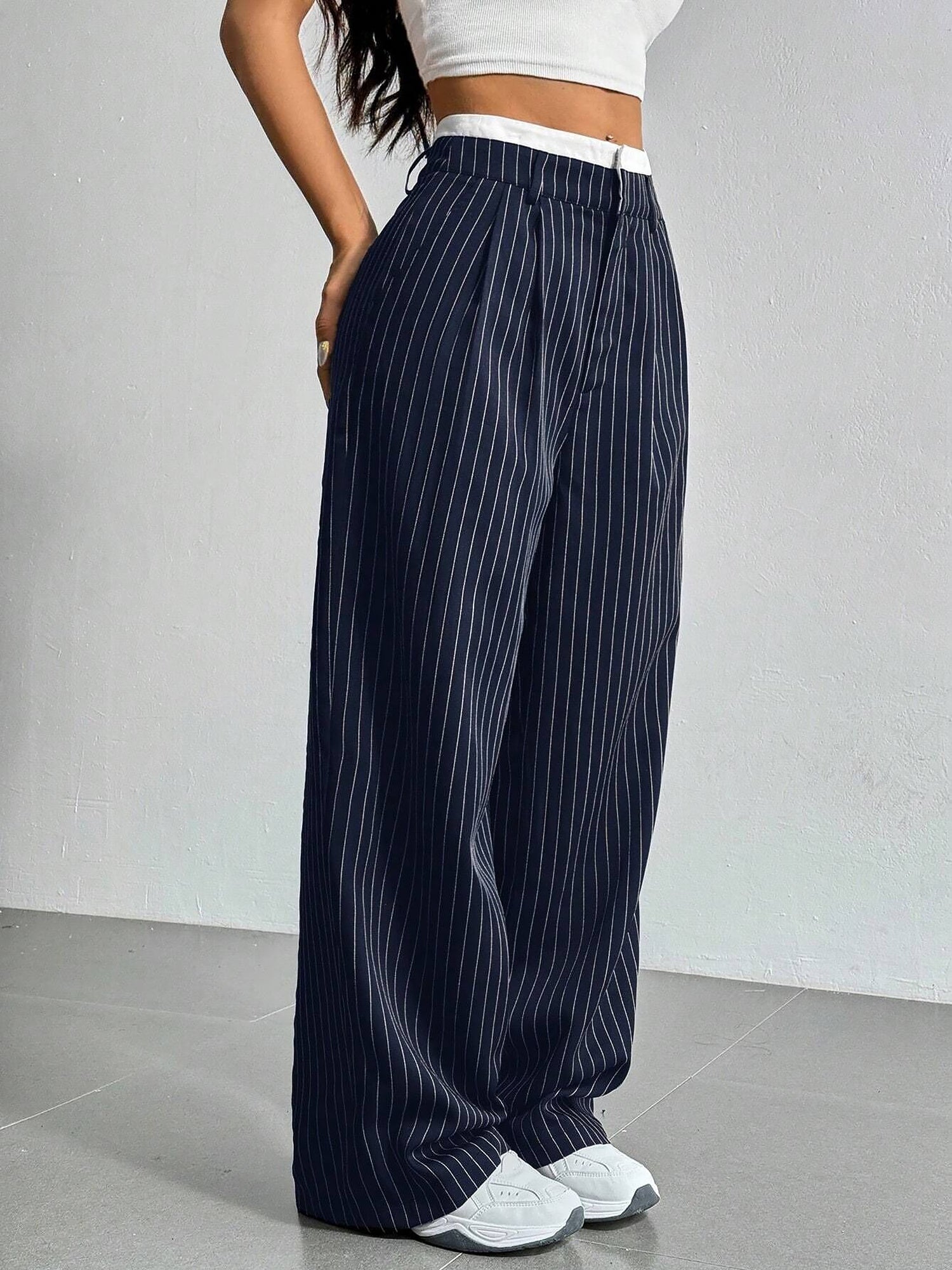 Casual High Waist Striped Wide Legs Trousers Pants | Allegra K