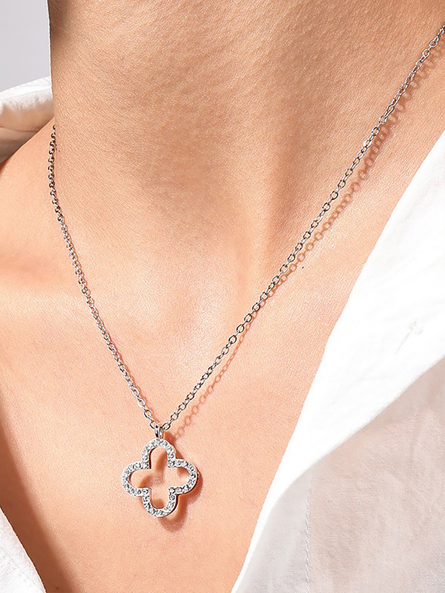 Four Leaf Clover Pendant Alloy Necklace | Allegra K