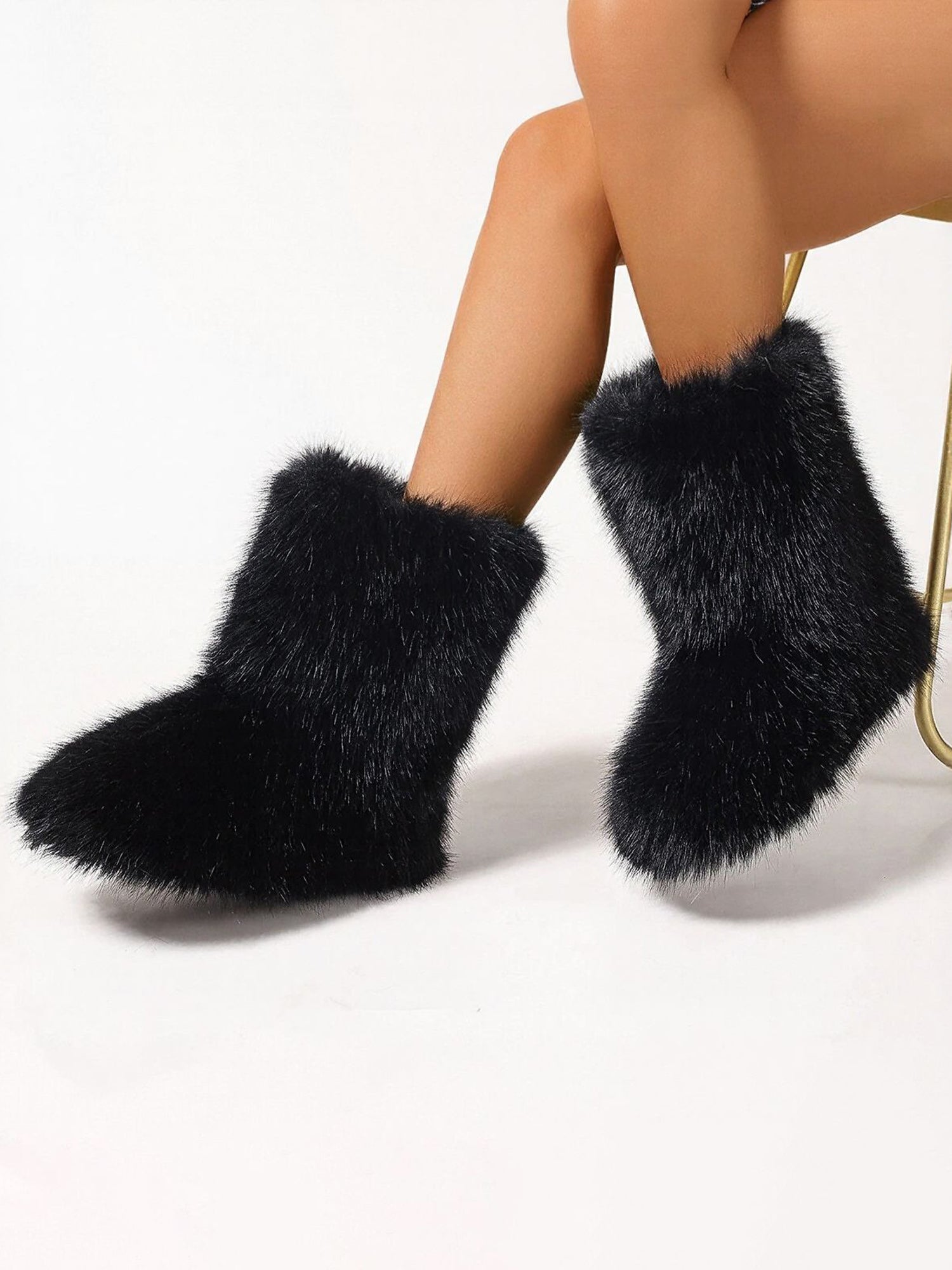 Faux Fox Fur Non-Slip Soles Winter Snow Ankle Boots | Allegra K